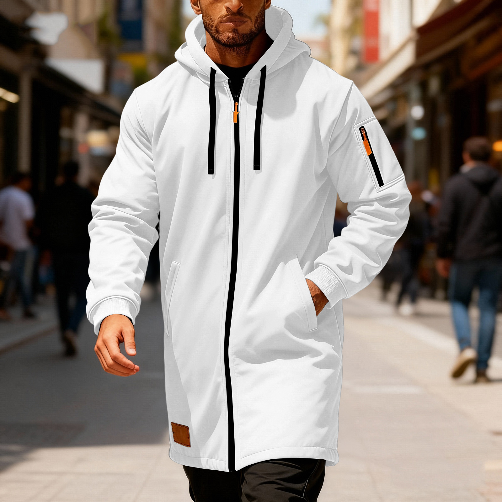 Dwelliawo Mens Trench Coat Mid-Length Tactical Zip Up Hoodies ...