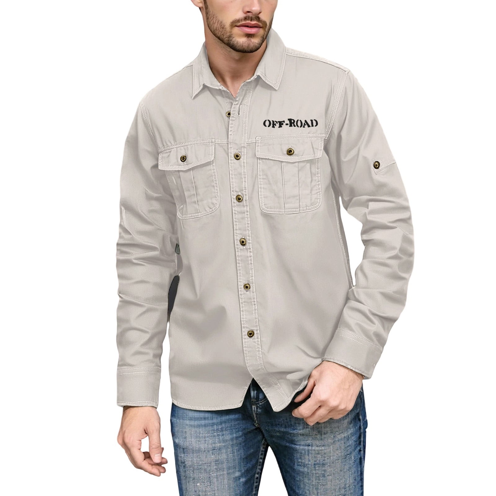 Dwelliawo Mens Work Shirt Cargo Tactical Button Down Shirt Loose ...