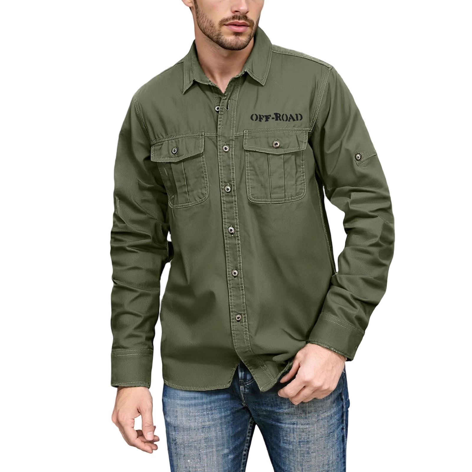 Dwelliawo Mens Work Shirt Cargo Tactical Button Up Shirt Loose-Fitting ...