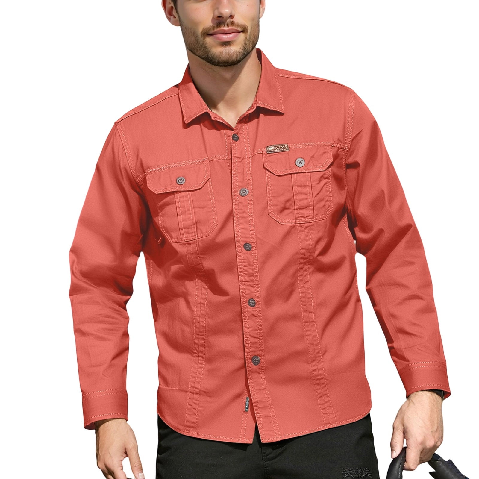 Dwelliawo Mens Work Shirts Cargo Tactical Button Down Shirt Breathable ...