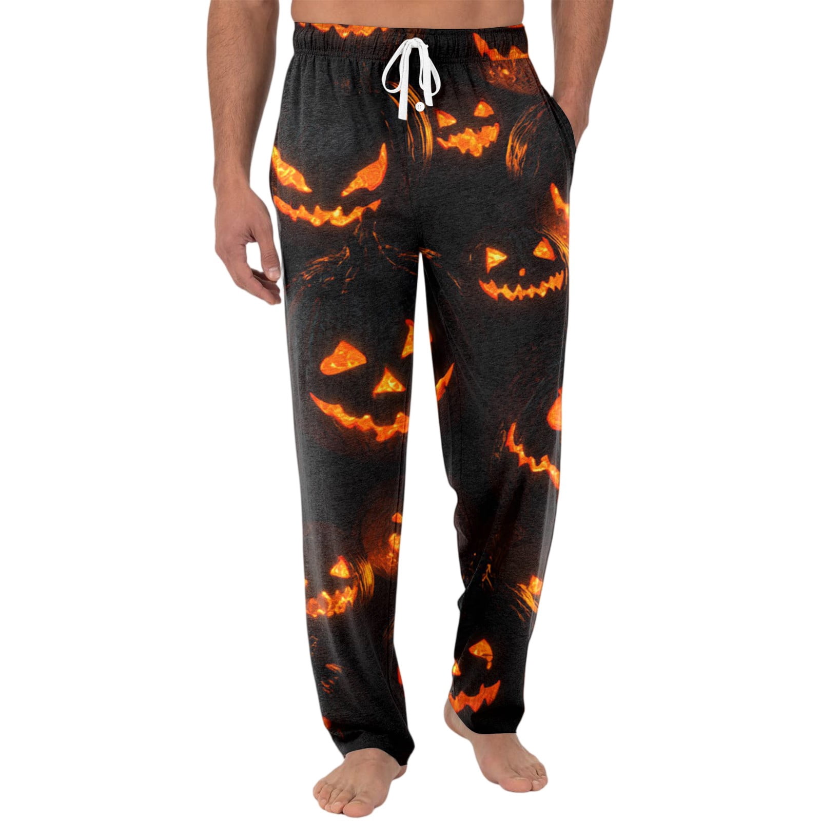 Dwelliawo Pajama Pants for Men Halloween Pumpkin Pants Soft Funny Pant ...