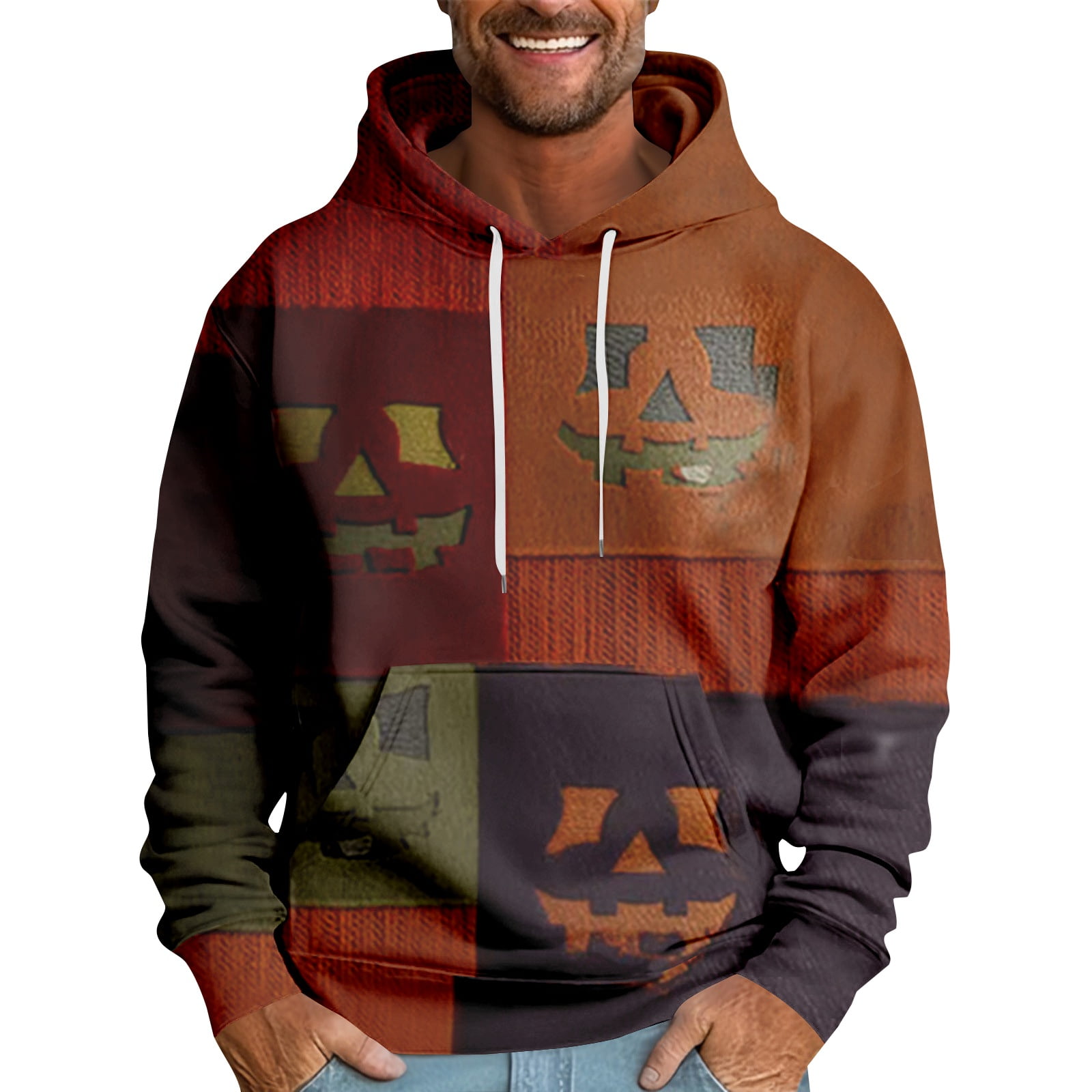 Dwelliawo Patchwork Halloween Hoodie for Men Patchwork Contrast Print ...
