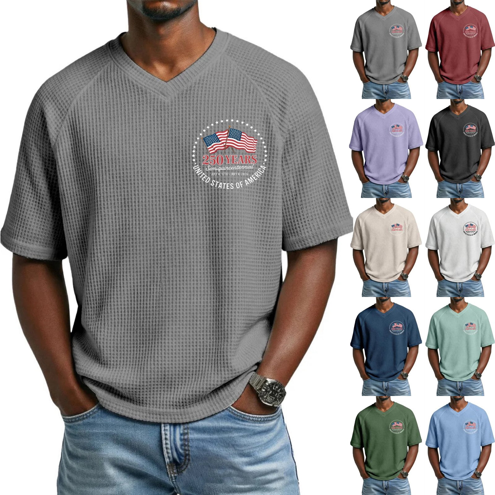 Dwelliawo Patriot We the People T-Shirt Men Waffle Short Sleeve Outfit ...