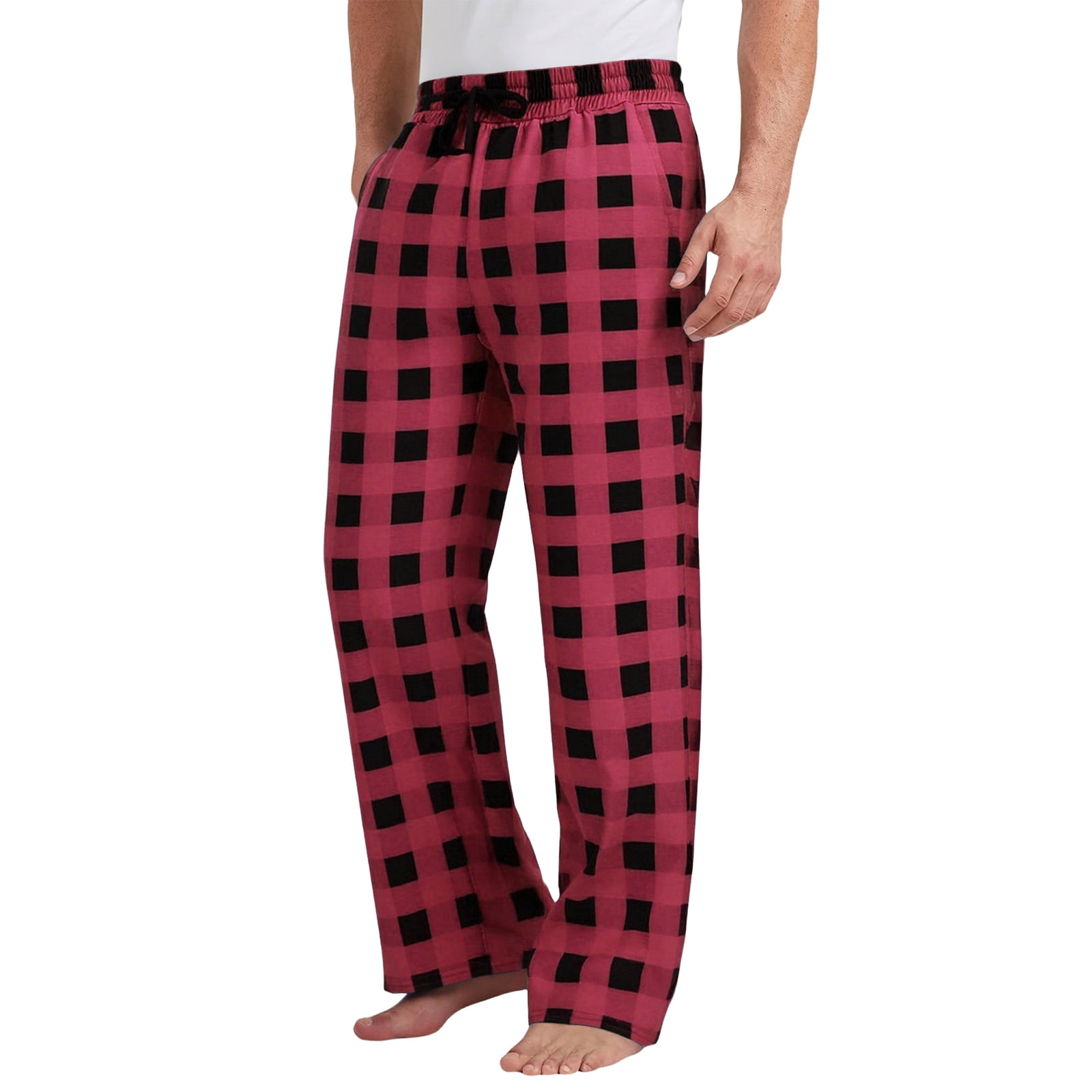 Dwelliawo Plaid Pants for Men Buffalo Plaid Comfy Lounge Pjs Pants Wide ...