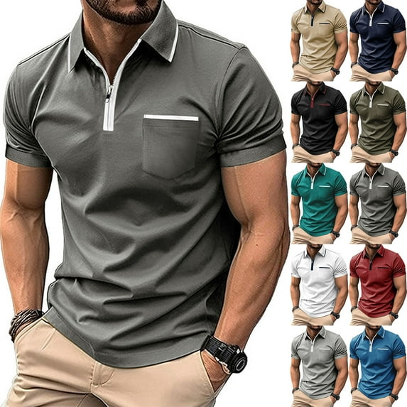 Dwelliawo Polo Shirts for Men Classic Quarter Zip Basic Short Sleeve ...