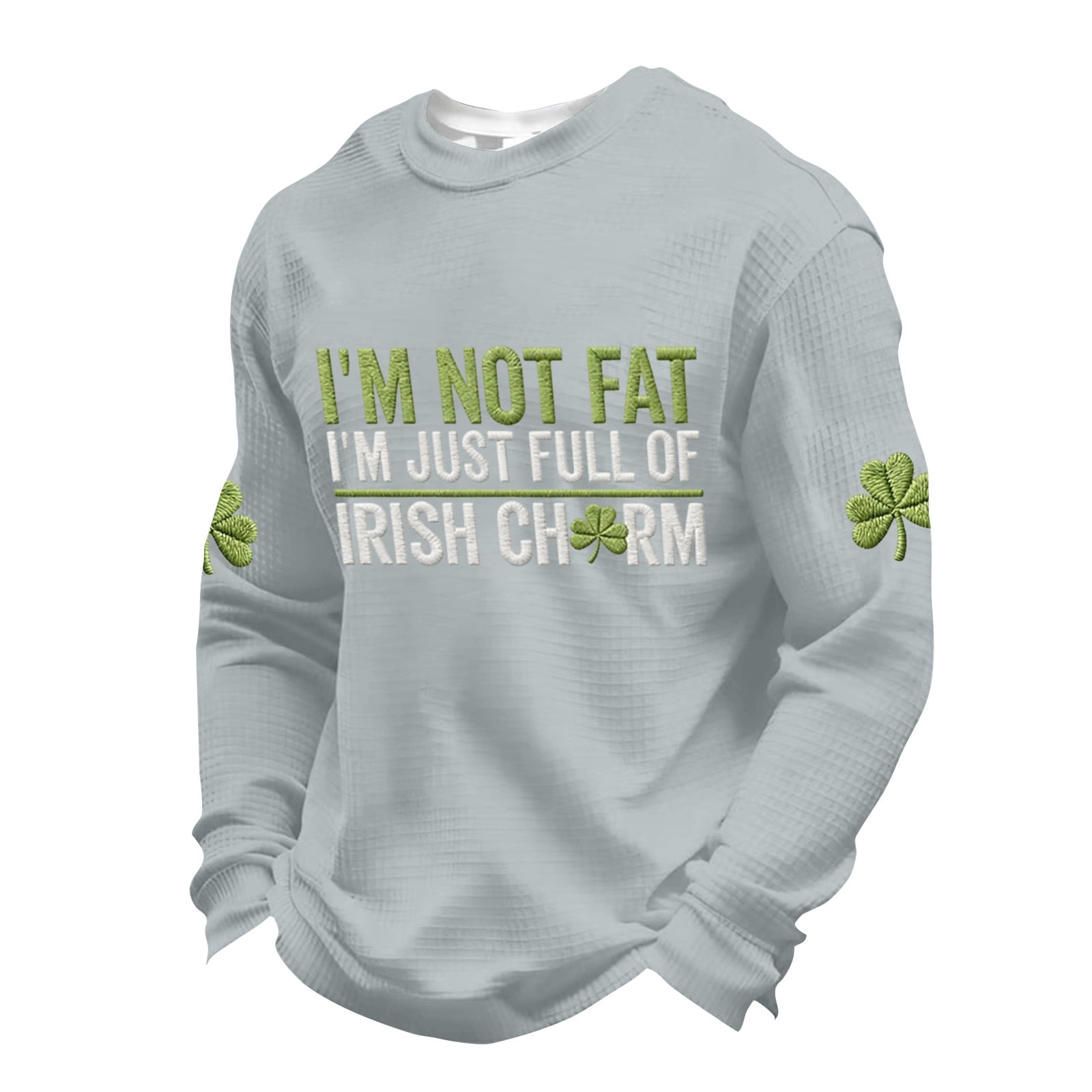 Dwelliawo Shamrock Sweatshirt Men Graphic Long Sleeve Waffle Knit T ...