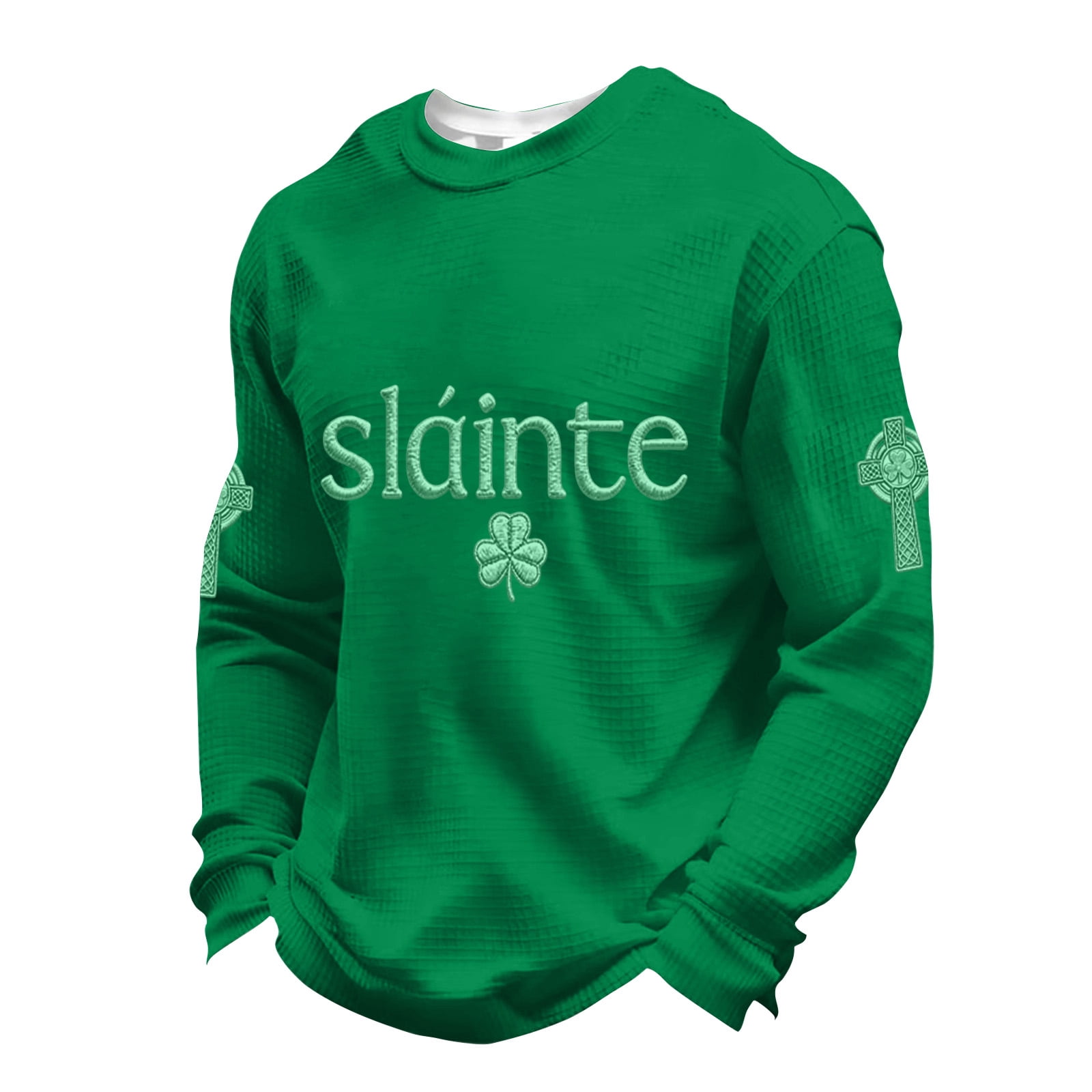 Dwelliawo Shamrock Sweatshirt Men Printed Long Sleeve Waffle Knit T ...