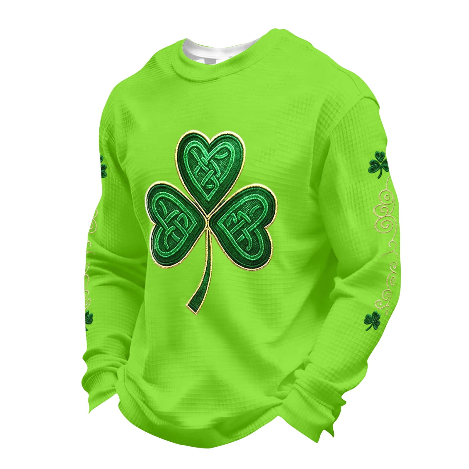 Dwelliawo Shamrock Sweatshirt Men Printed Long Sleeve Waffle Knit T ...