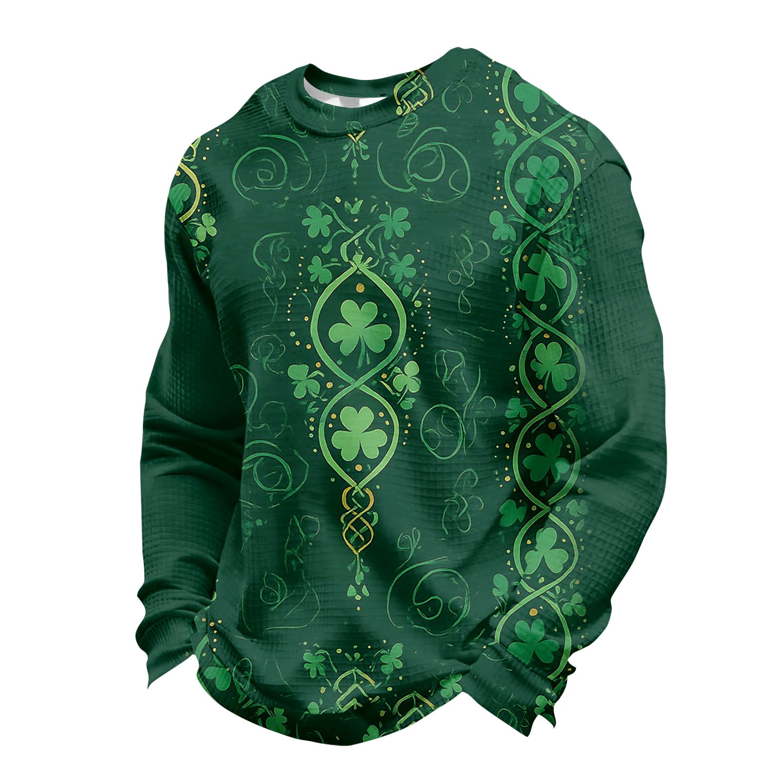 Dwelliawo Shamrock Sweatshirt Men Printed Waffle Knit Long Sleeve ...
