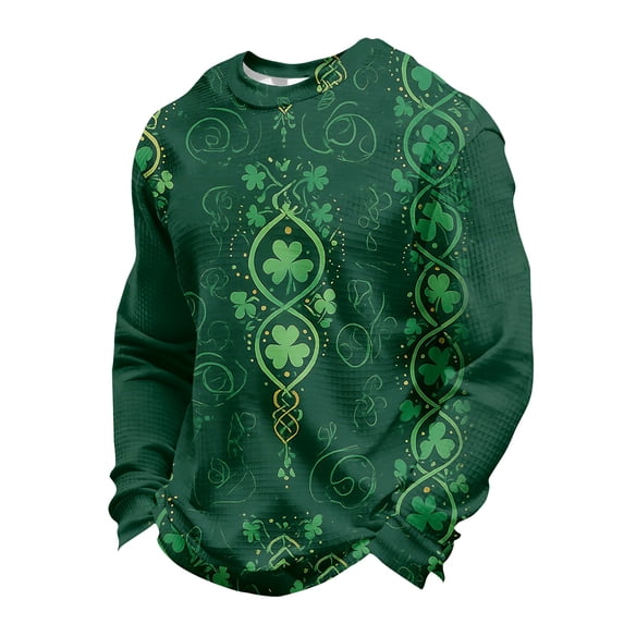 Dwelliawo Shamrock Sweatshirt Men Printed Waffle Knit Long Sleeve ...