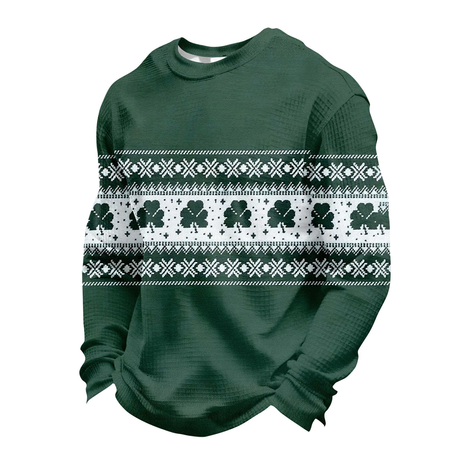 Dwelliawo Shamrock Sweatshirt Men Printed Waffle Knit Long Sleeve ...