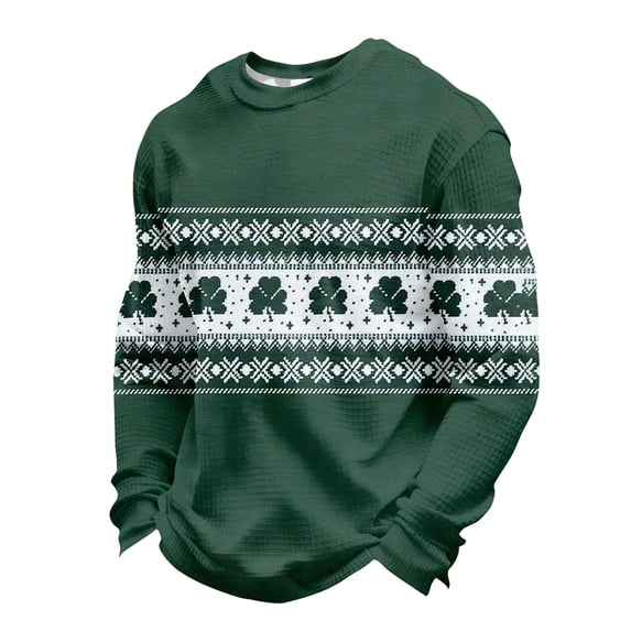 Dwelliawo Shamrock Sweatshirt Men Printed Waffle Knit Long Sleeve ...