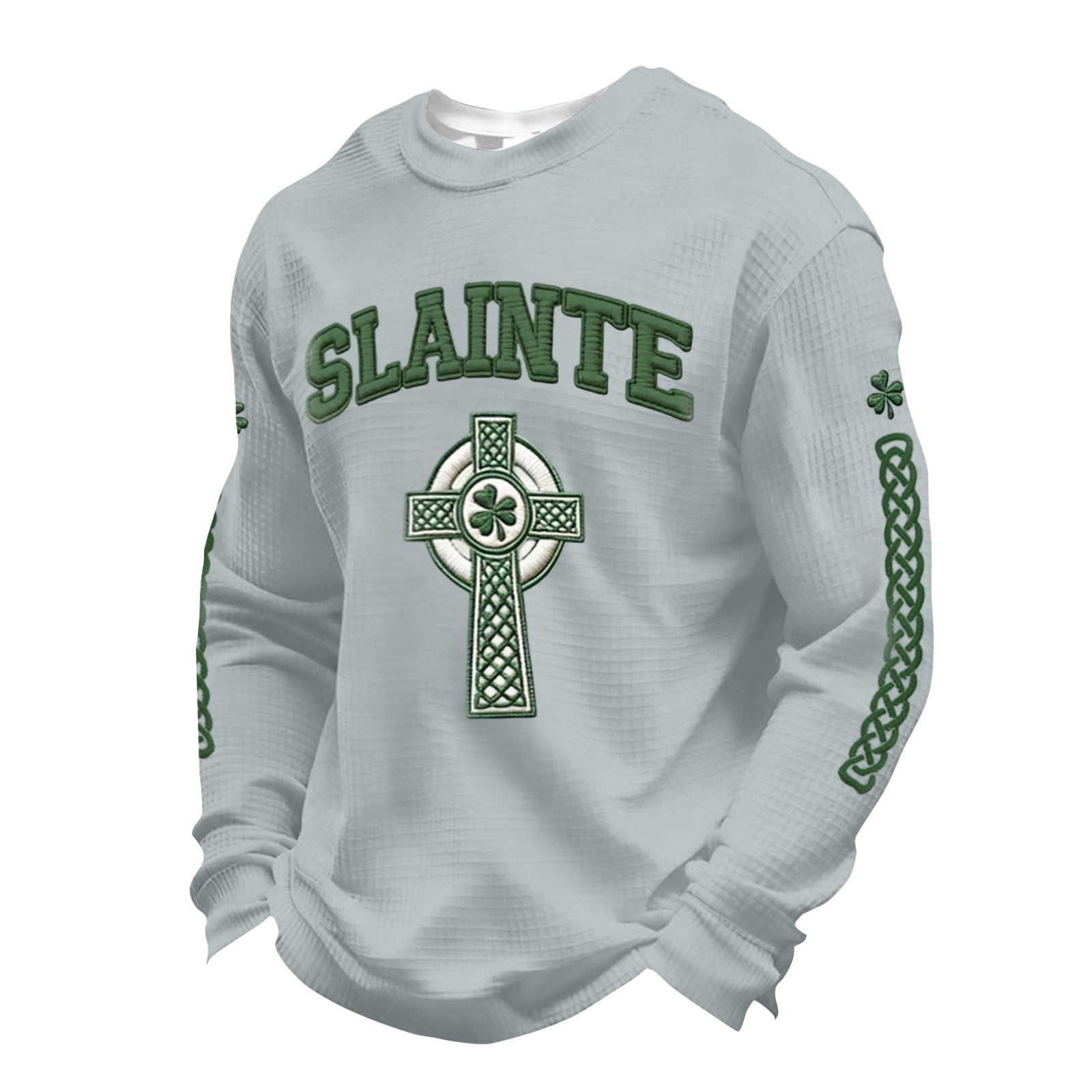 Dwelliawo Shamrock Sweatshirt Men Printed Waffle Knit Long Sleeve Tees ...