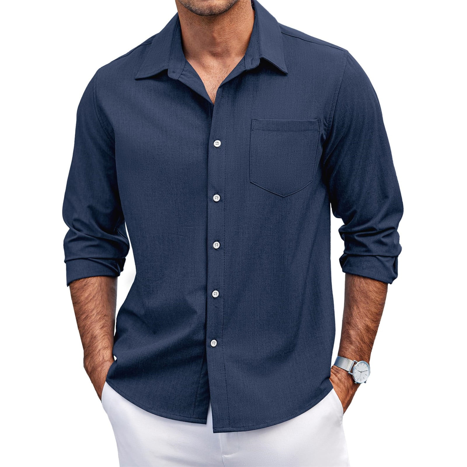 Dwelliawo Shirt Men Lightweight Fashion Dress Shirts Fall Cotton ...
