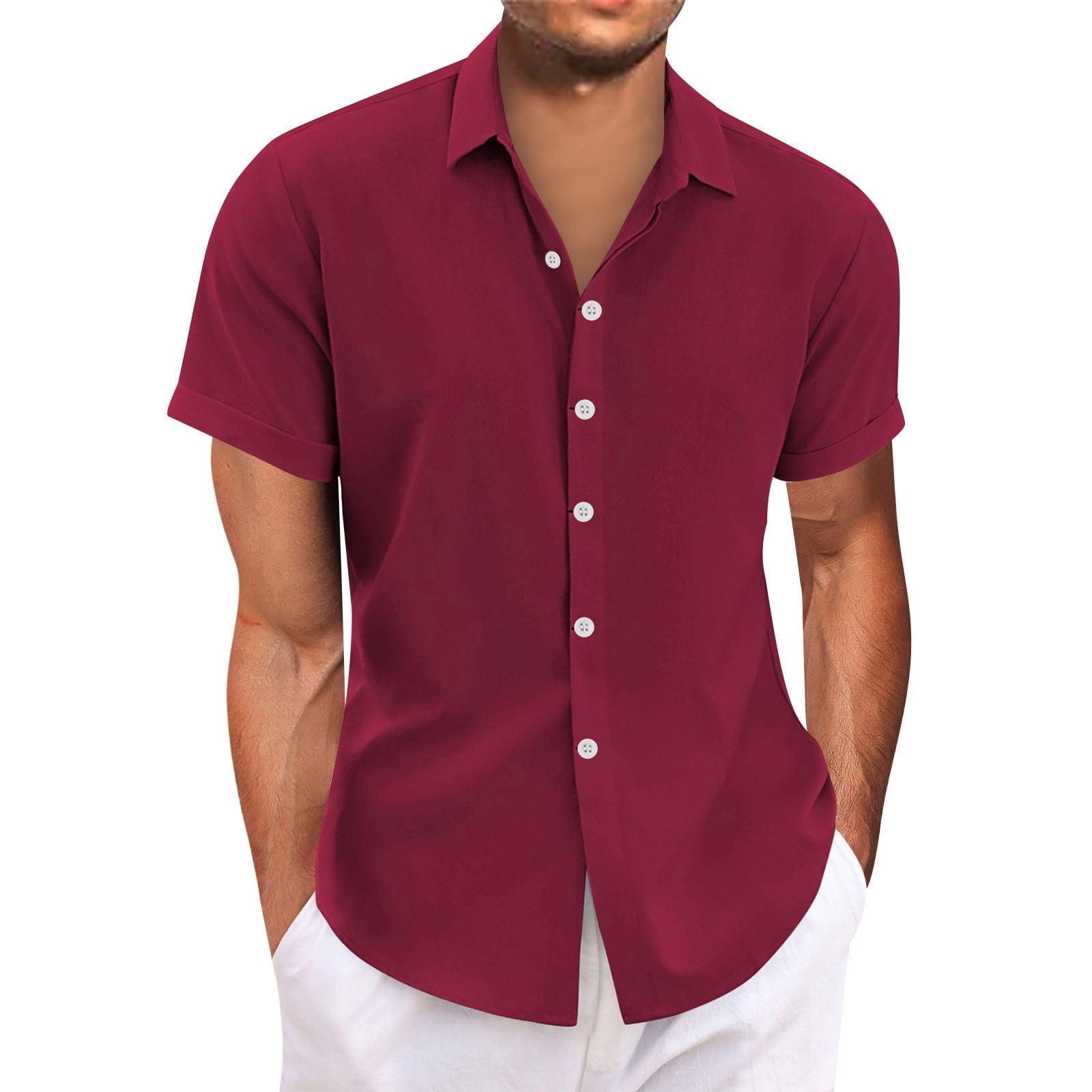 Dwelliawo Shirt Men Short Sleeve Button Down Shirt Casual Fashion Dress ...