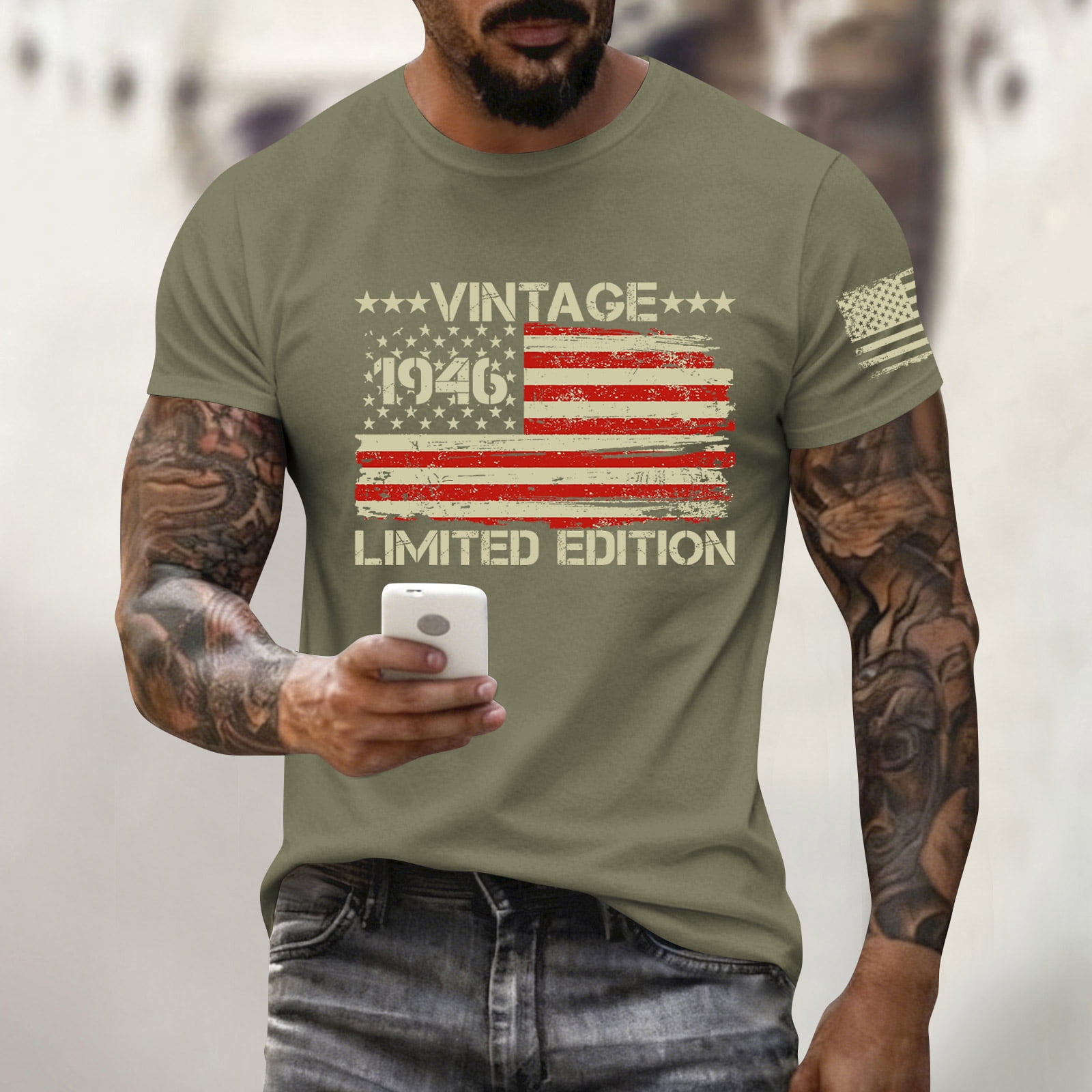 Dwelliawo Shirt Men Short Sleeve Tops American Flag Print 250 Years Of ...