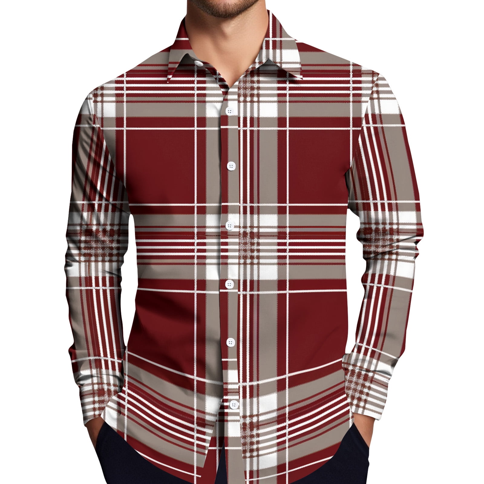 Dwelliawo Shirt for Men Plaid Button Down Shirts Long Sleeve Flannel ...