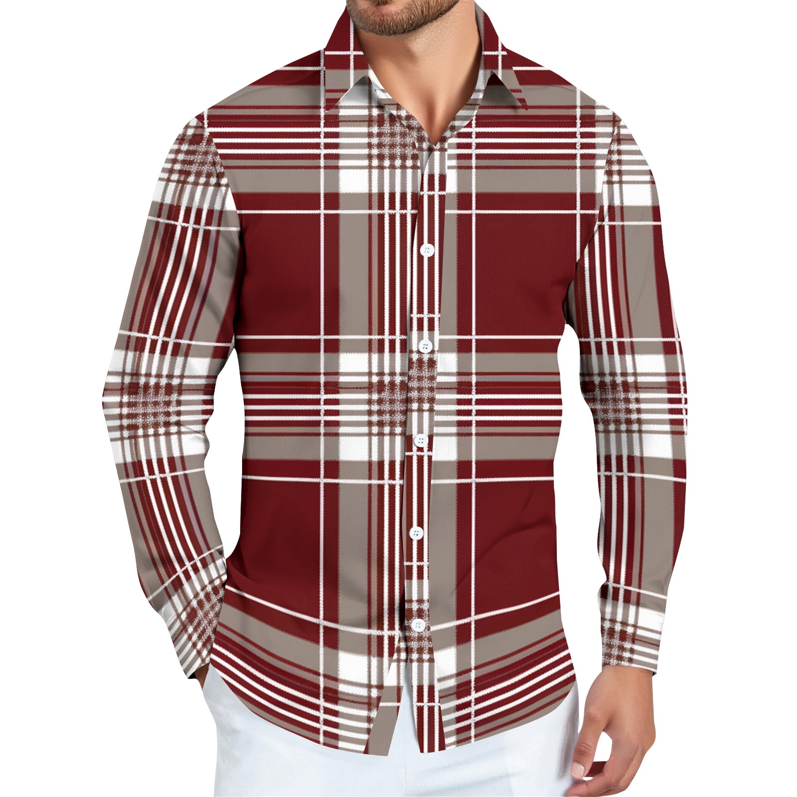 Dwelliawo Shirt for Men Plaid Button Down Shirts Long Sleeve Flannel ...