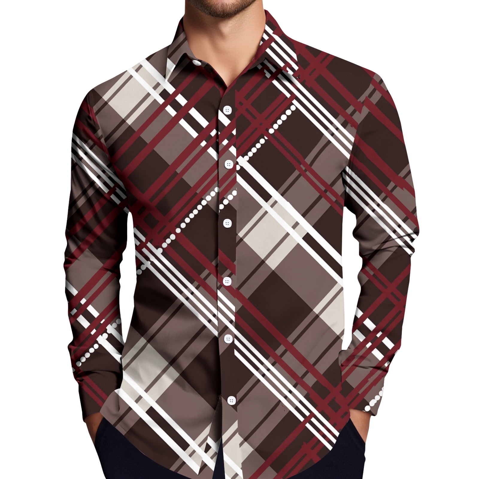 Dwelliawo Shirt for Men Plaid Flannel Shirt Casual Button Down Shirts ...