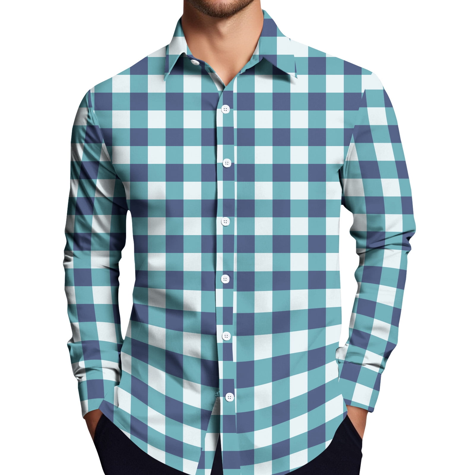 Dwelliawo Shirt for Men Plaid Flannel Shirt Long Sleeve Button Down ...