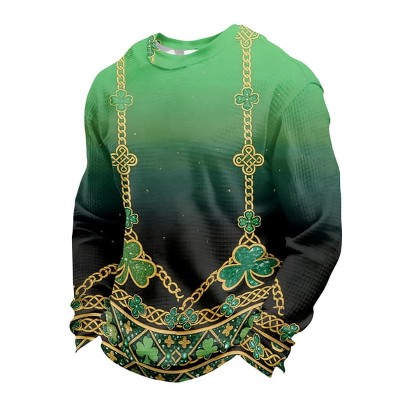Dwelliawo St. Patricks Day Shirts for Men Printed Waffle Knit Long ...