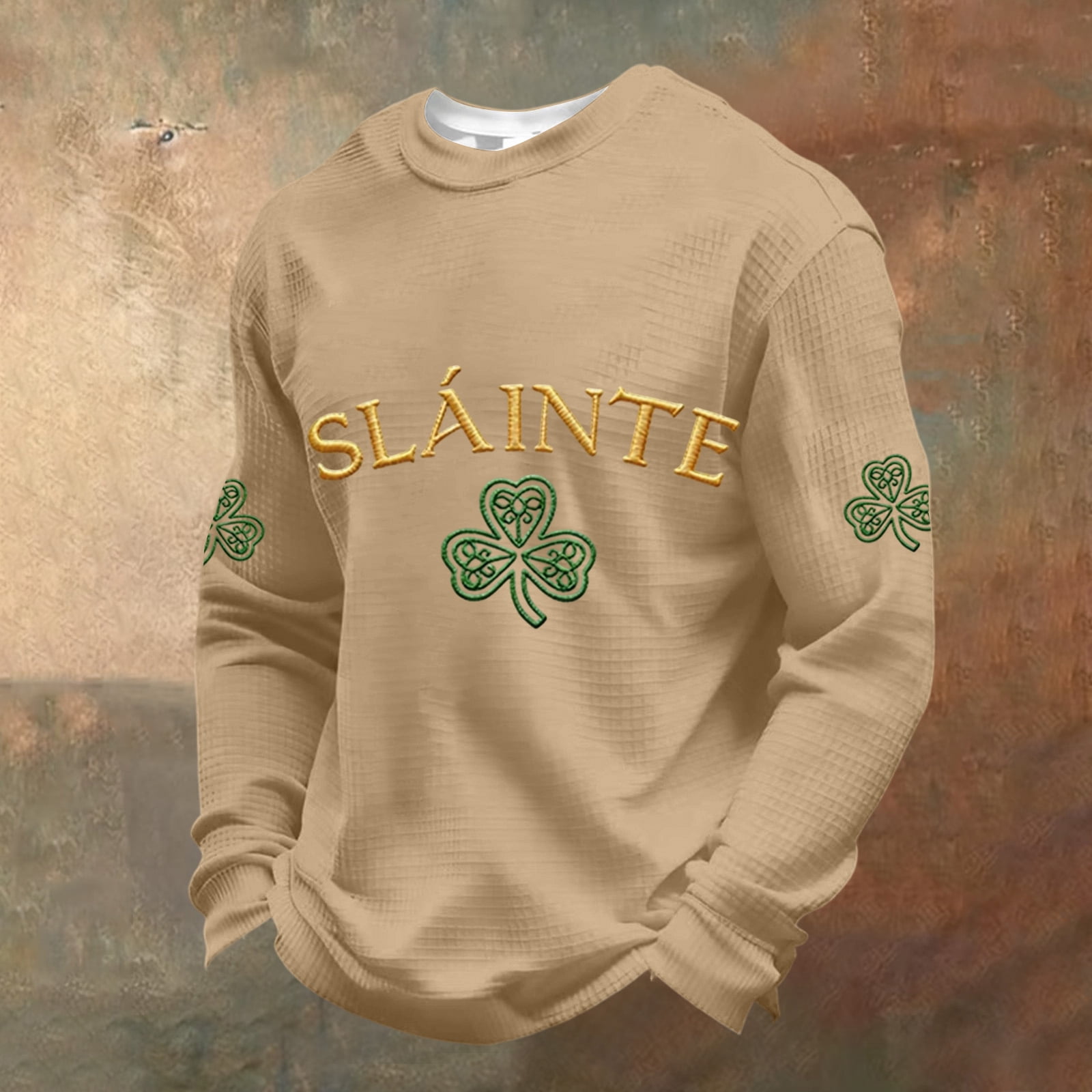 Dwelliawo St Pattys Waffle Shirt Men Graphic Waffle Knit Long Sleeve ...