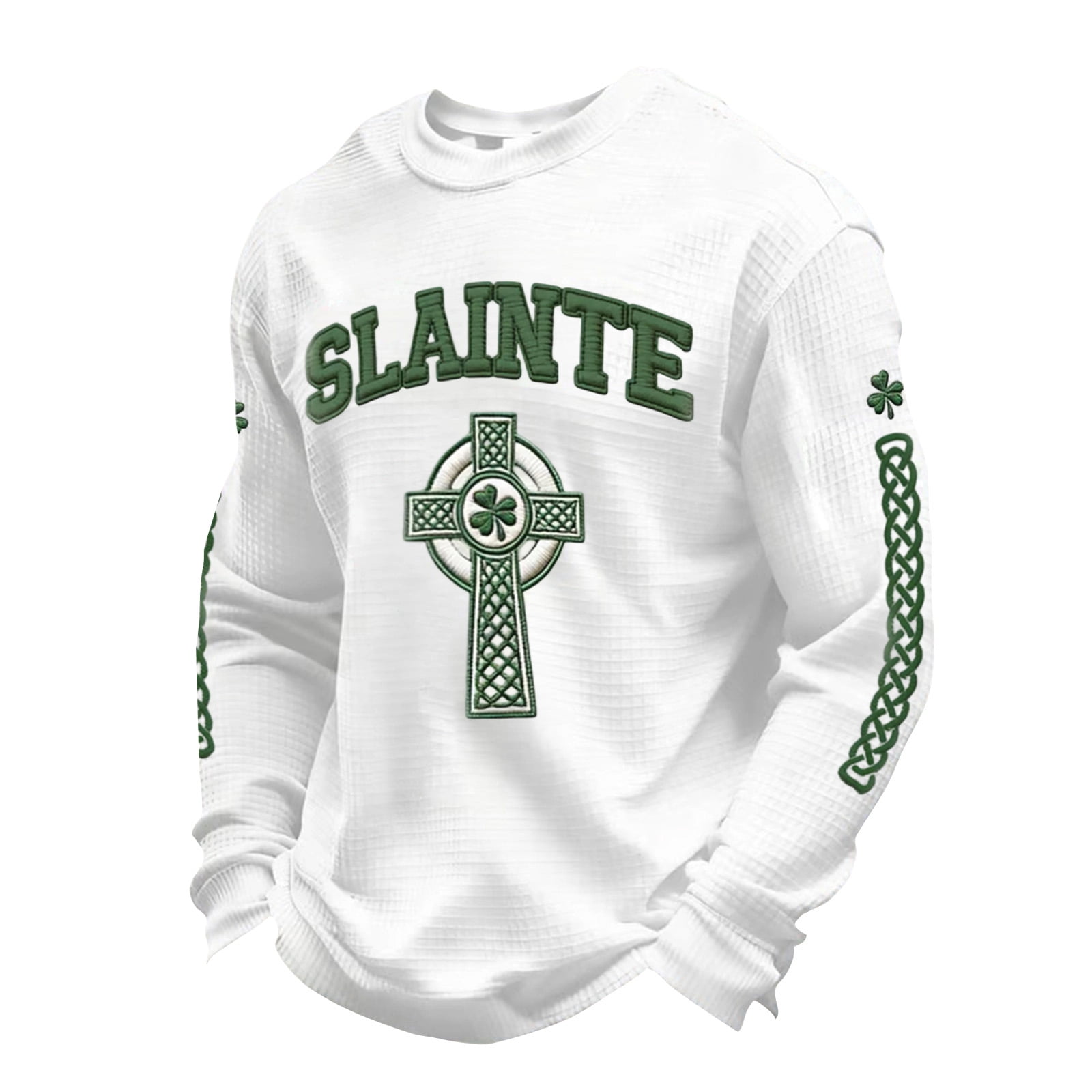 Dwelliawo St Pattys Waffle Shirt Men Graphic Waffle Knit Long Sleeve T ...