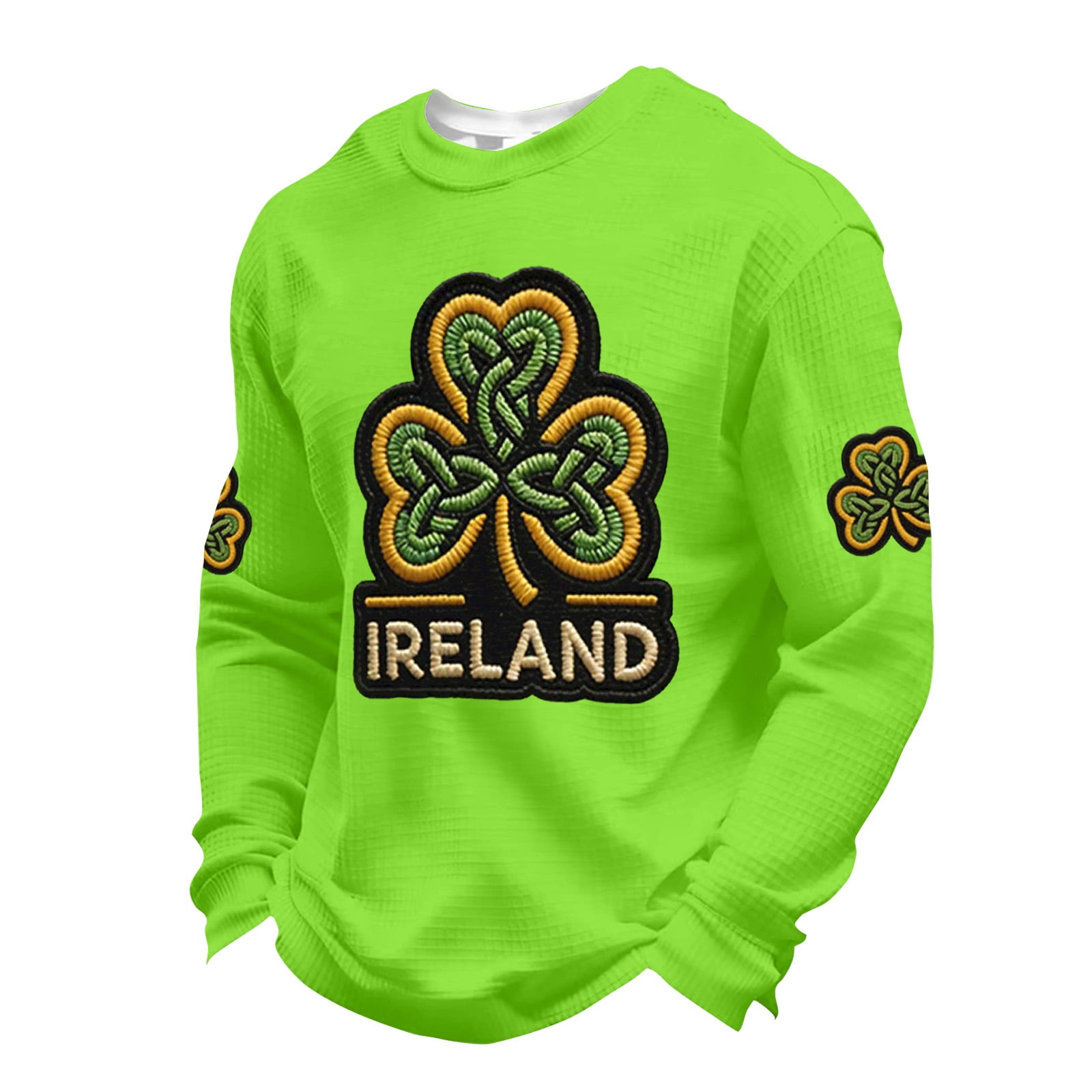 Dwelliawo St Pattys Waffle Shirt Men Print Long Sleeve Waffle Knit Tees ...