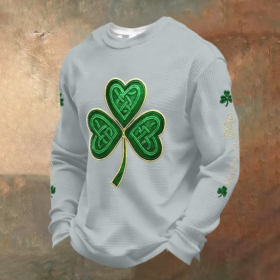 Dwelliawo St.patrick's Waffle Long Sleeve T Shirt Men Print Waffle Knit ...