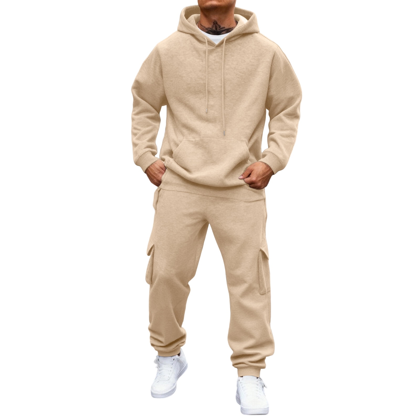 Dwelliawo Sweat Suits for Men 2 Piece Hoodie and Sweatpants Solid Color ...