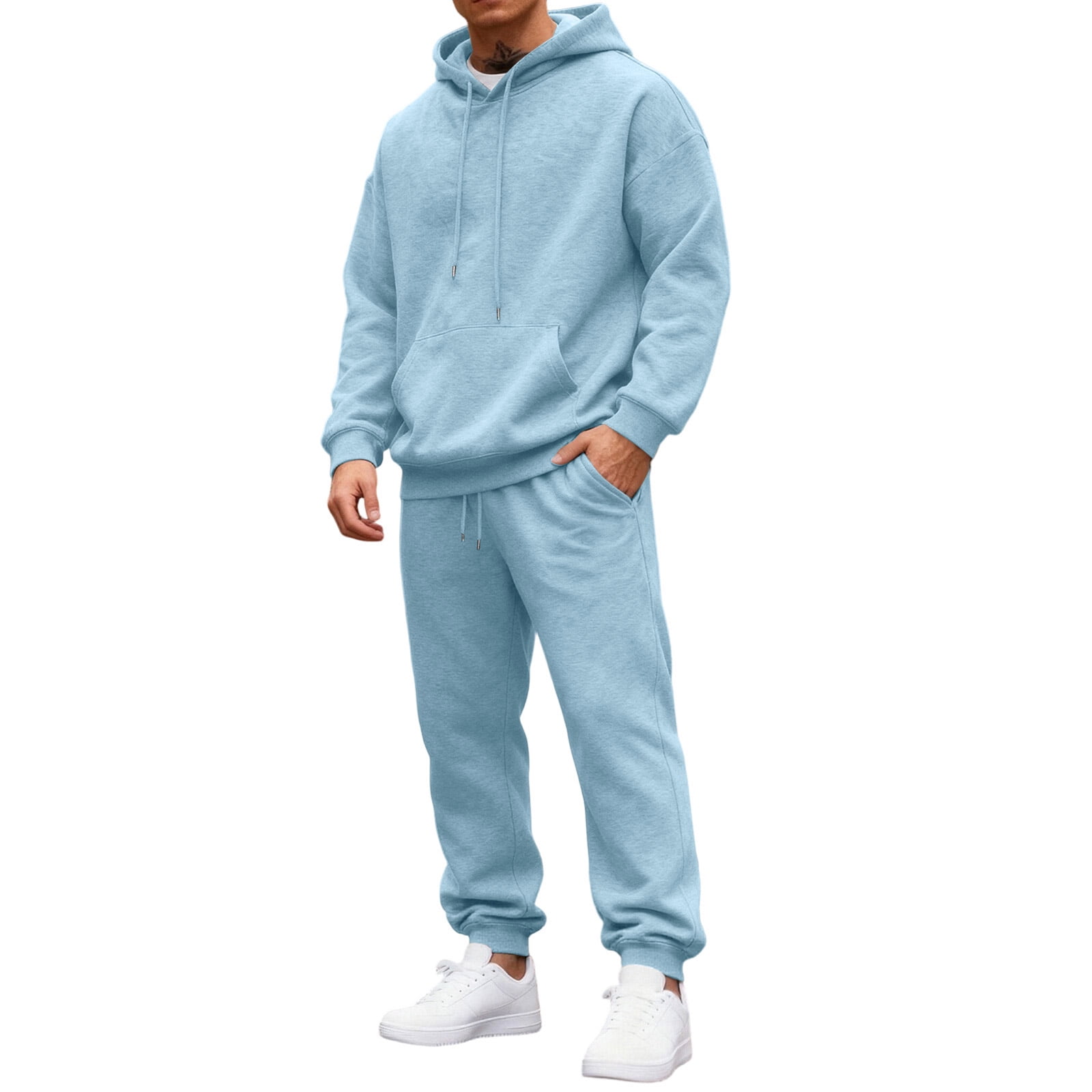 Dwelliawo Sweat Suits for Men 2 Piece Hoodie and Sweatpants Solid Color ...