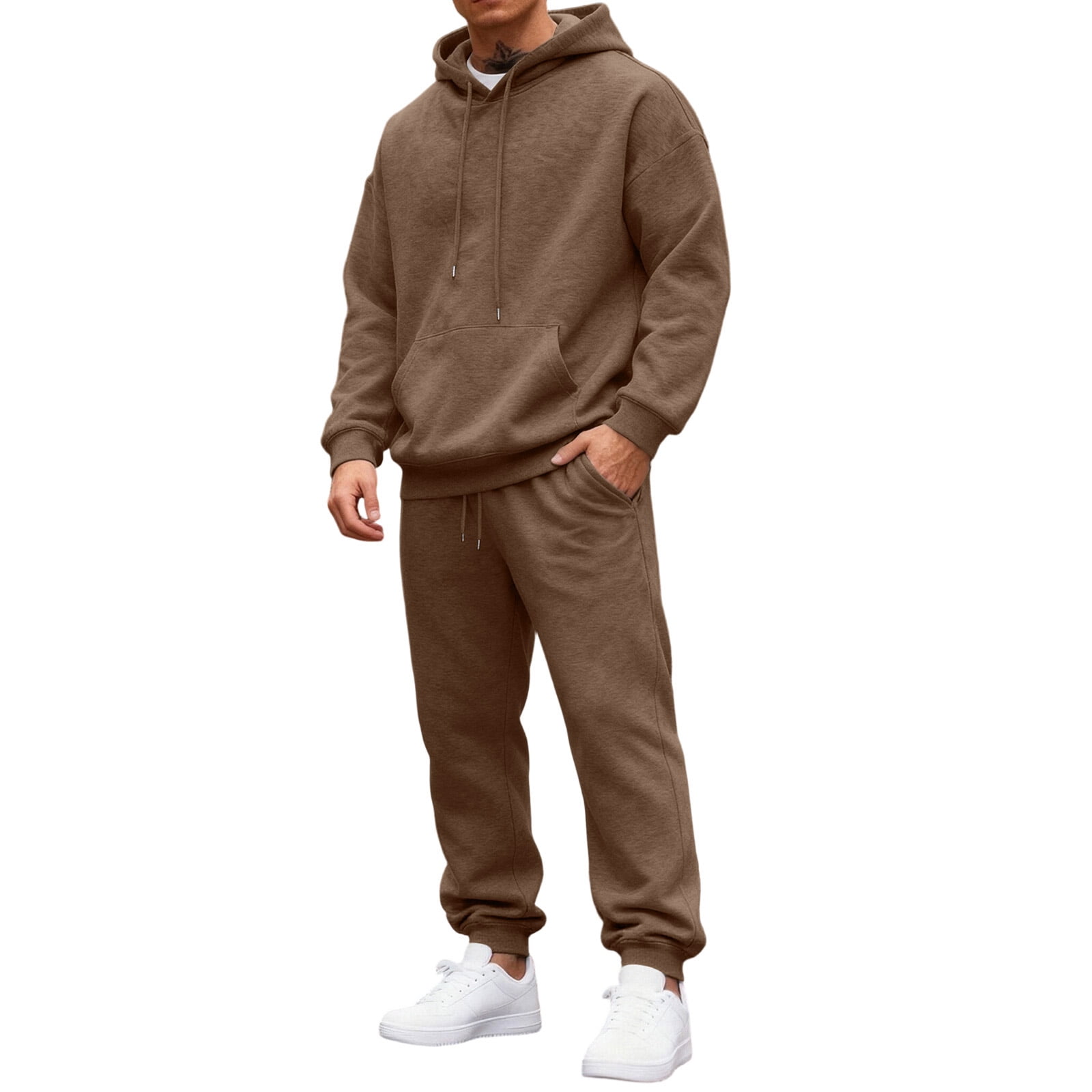 Dwelliawo Sweat Suits for Men 2 Piece Hoodie and Sweatpants Solid Color ...