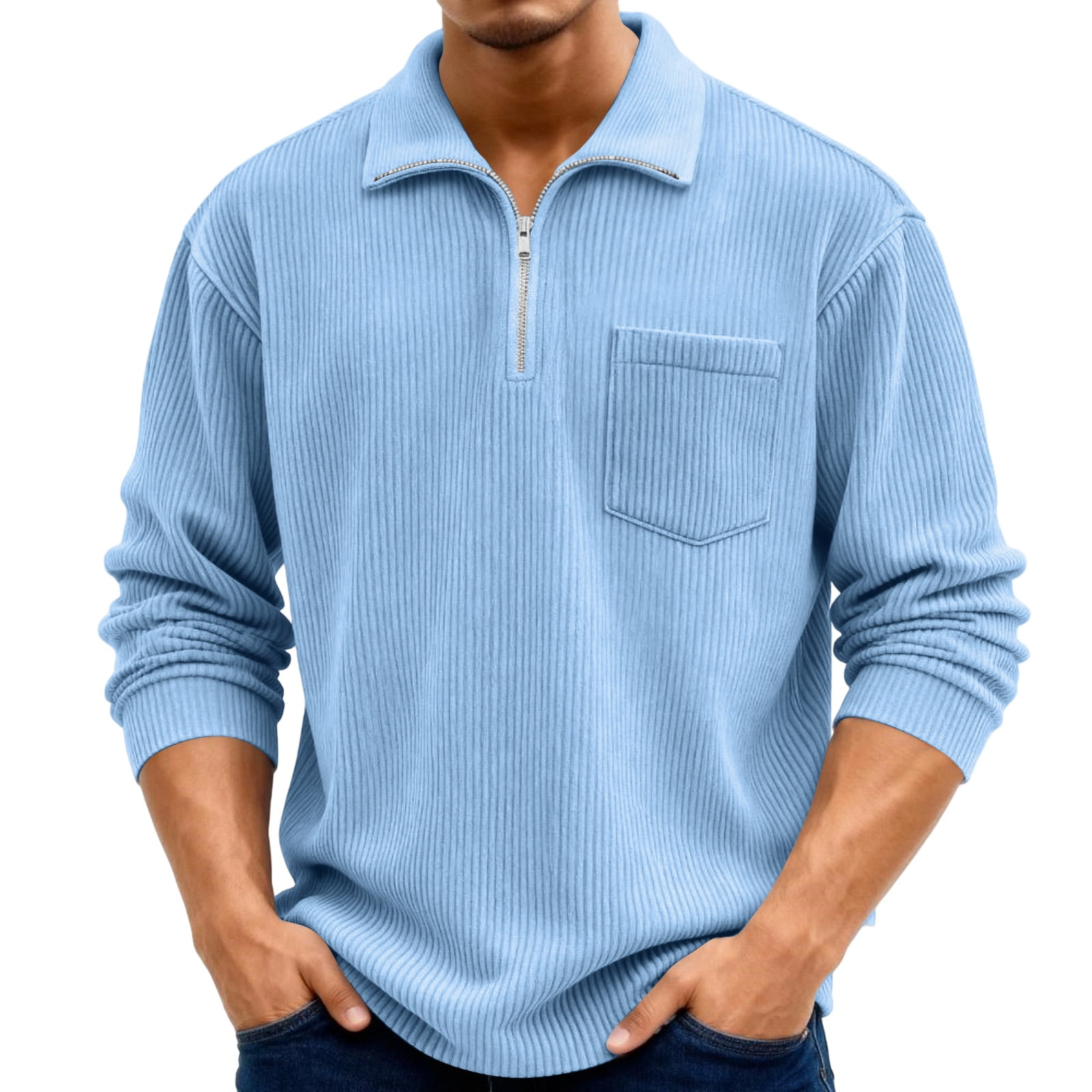 Dwelliawo Sweatshirts for Men Corduroy Waffle Quarter Zip Outfits ...