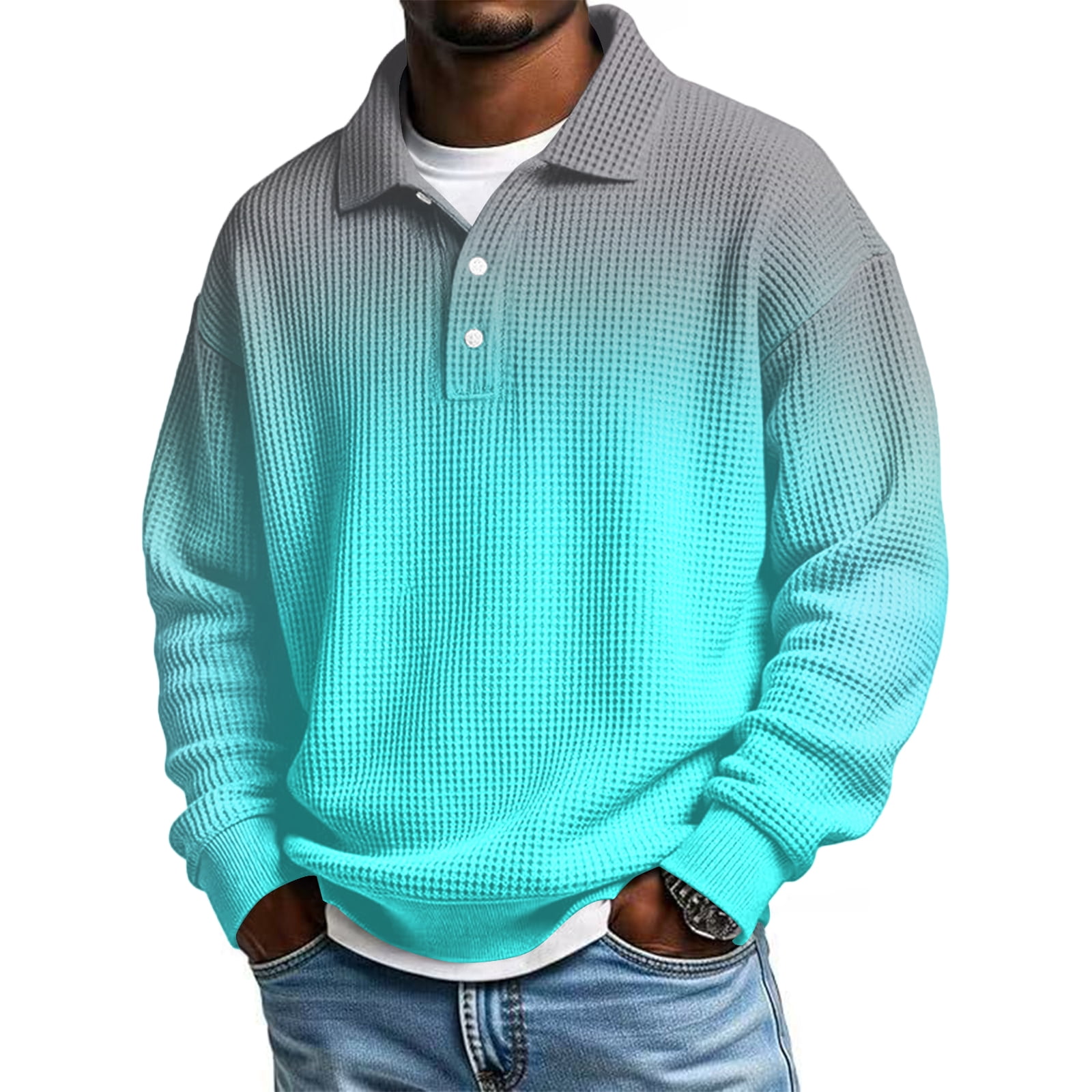 Dwelliawo Waffle Long Sleeve Polo Shirts for Men Golf Colorful Henley ...