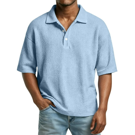 Dwelliawo Waffle Polo Shirts for Men Workout Solid Color Waffle Shirts ...