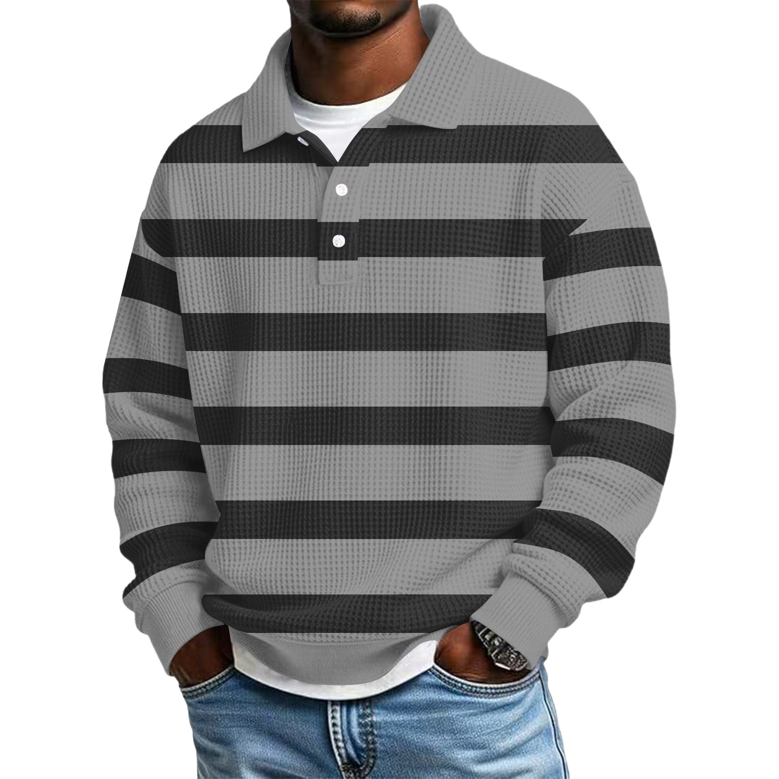 Dwelliawo Waffle Polo Shirts for Men Golf Color Block Waffle Shirts ...