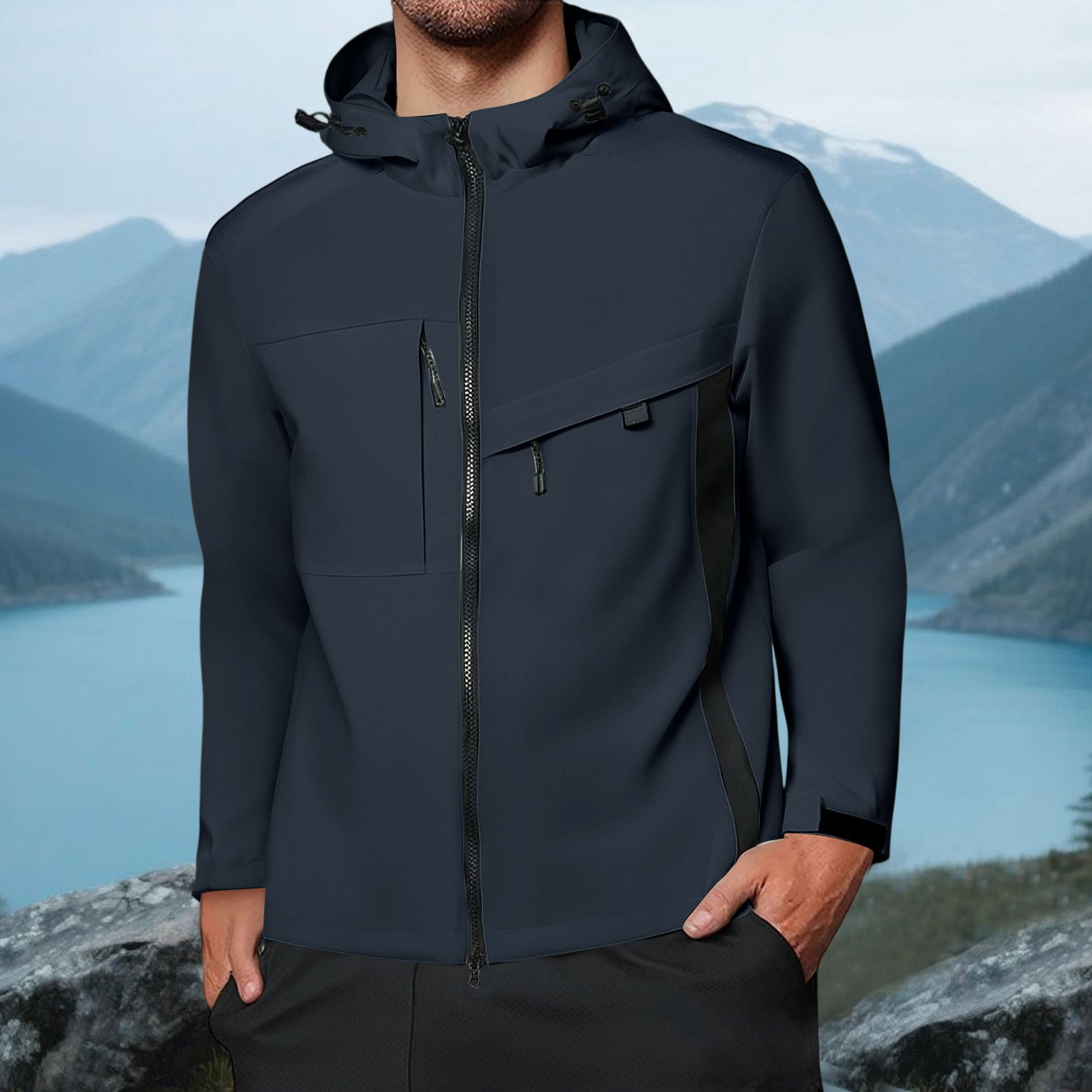 Dwelliawo Waterproof Jackets for Men Fall Lightweight Zip Up Jacket ...