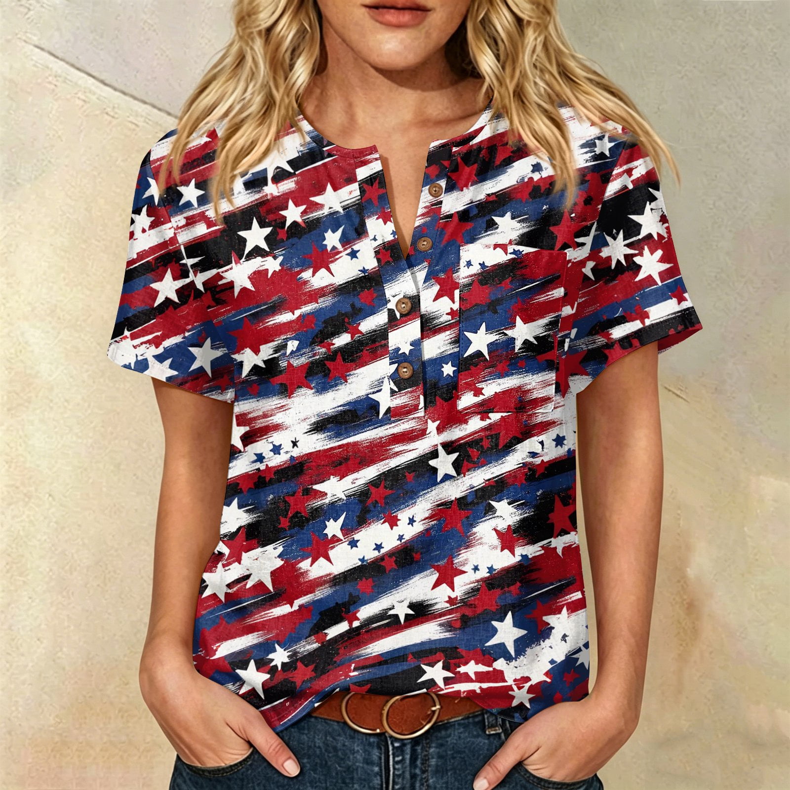 Dwelliawo Women Independence Day Henley Shirts, Star Stripes Decoration ...