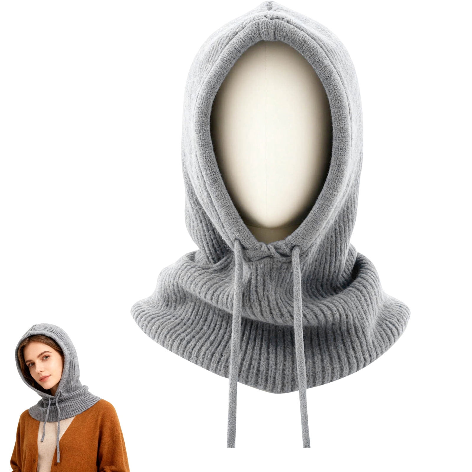 Dwellin Hooded Scarf Hat for Women Windproof Knit Beenie Cap with ...