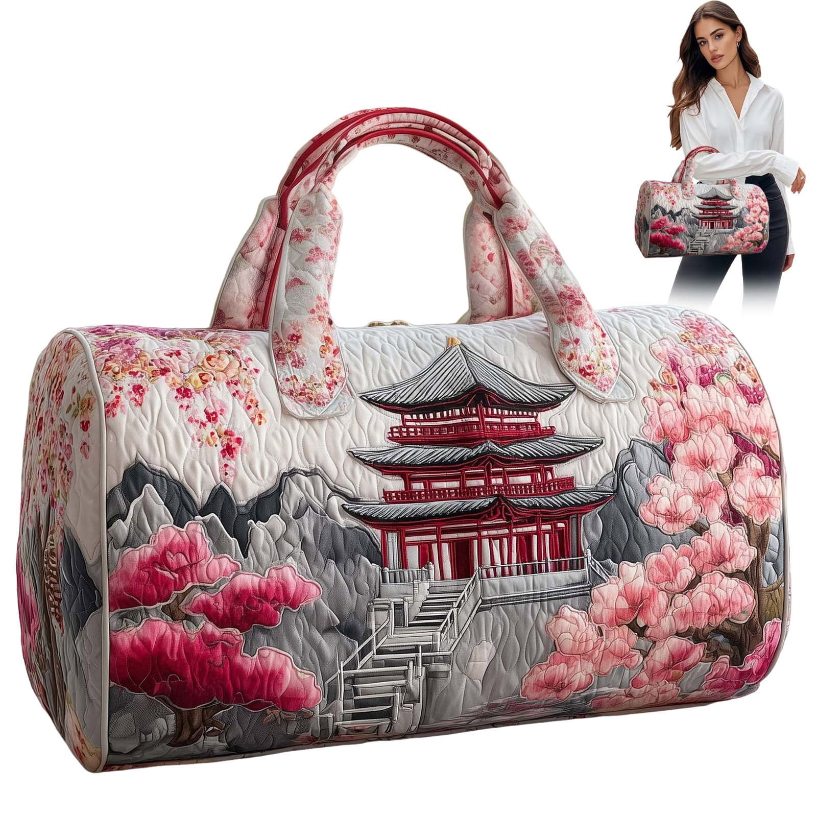 Dwellin Large Quilted Duffle Bag for Women Floral Print Barrel ...