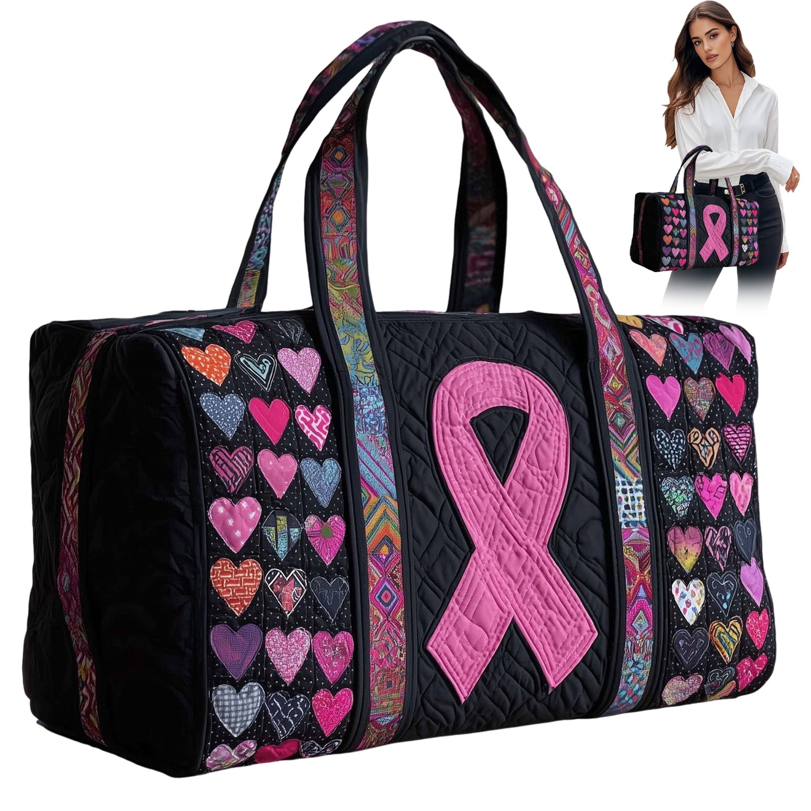Dwellin Large Quilted Duffle Bag for Women Floral Print Barrel ...
