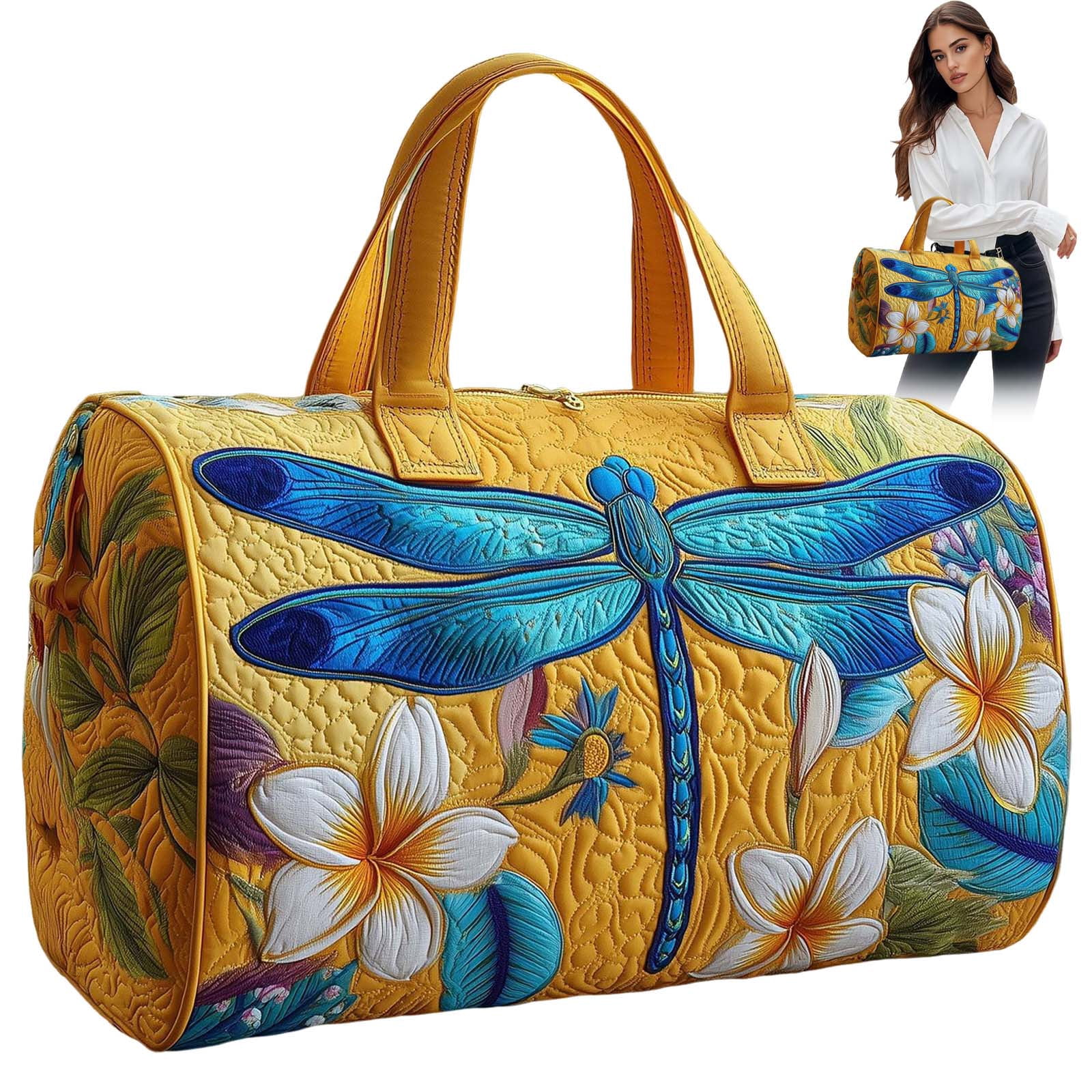 Dwellin Large Quilted Duffle Bag for Women Floral Print Barrel ...