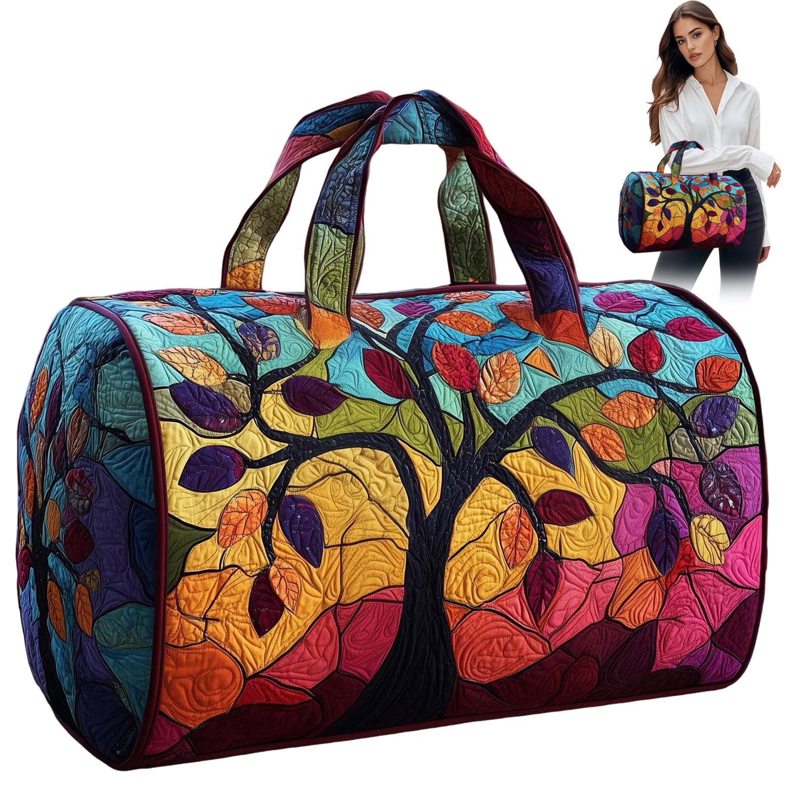 Dwellin Large Quilted Duffle Bag for Women Floral Print Barrel ...