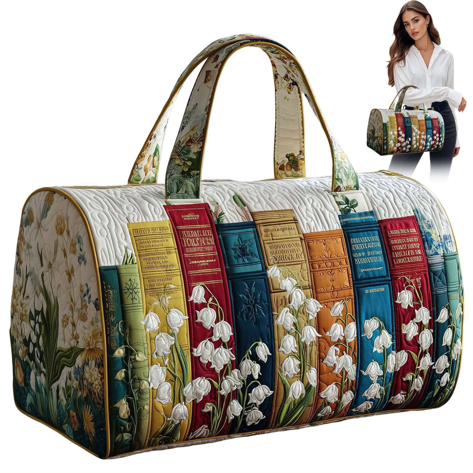 Dwellin Large Quilted Duffle Bag for Women Floral Print Barrel ...