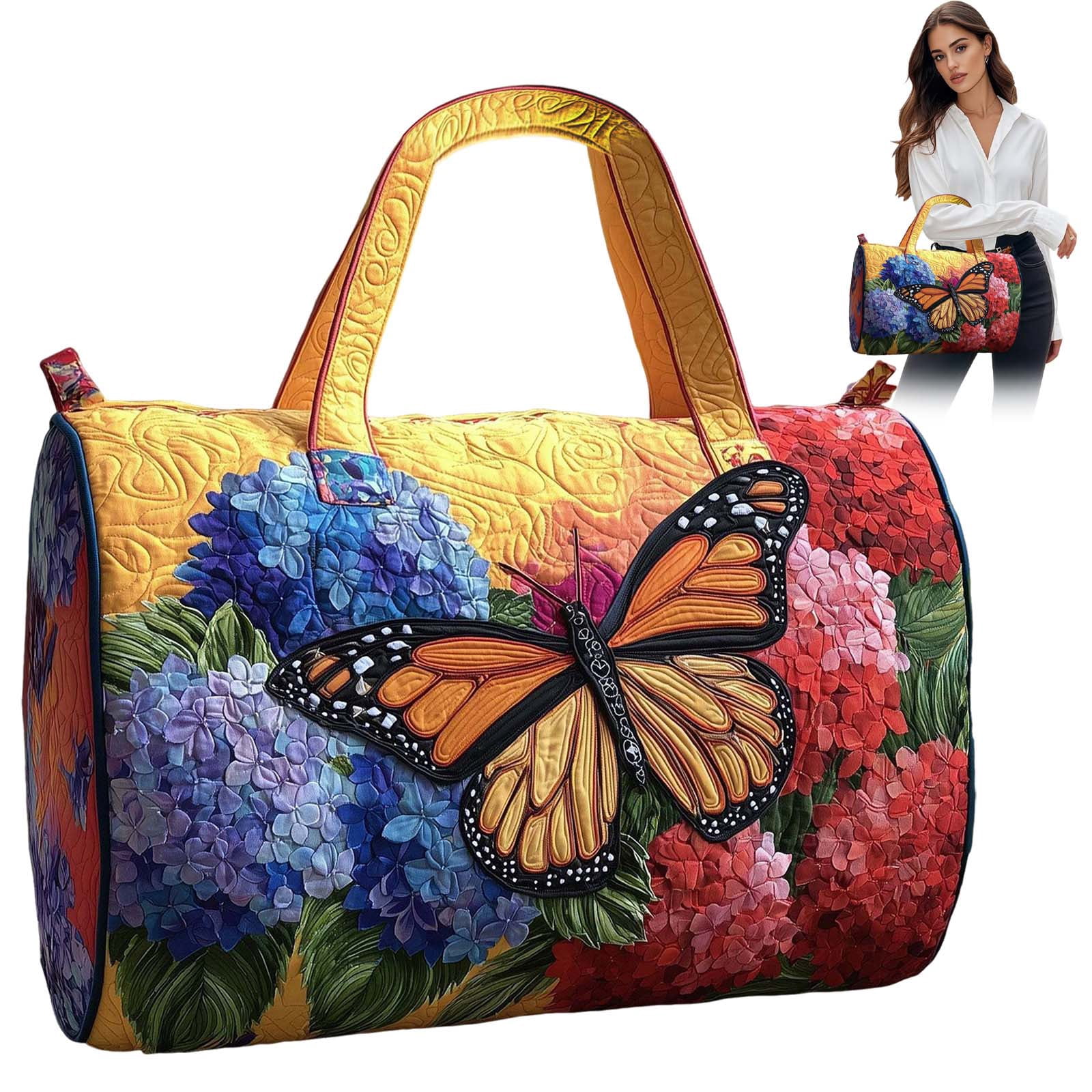 Dwellin Large Quilted Duffle Bag for Women Floral Print Barrel ...
