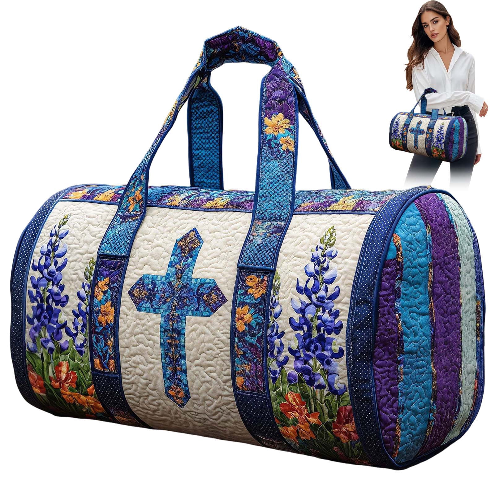 Dwellin Large Quilted Duffle Bag for Women Floral Print Barrel ...