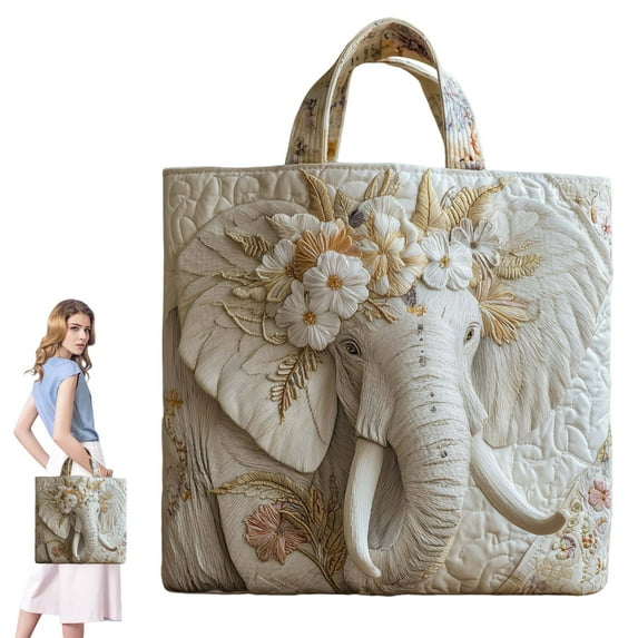 Dwellin Womens Quilted Tote Bag Lightweight Flower Print Travel Purse ...