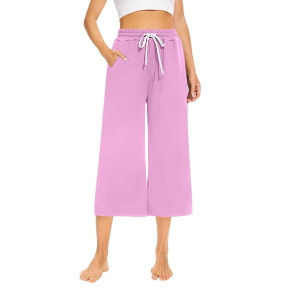 Dwellite Capri Pants for Womens Drawstring Casual Palazzo Trousers with ...