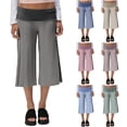 Dwellite Fold Over Capris for Women Low Rise Wide Leg Yoga Striped ...