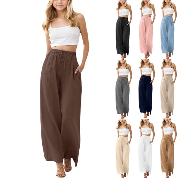 Dwellite Girls Cropped Pants Cotton Linen Beach Casual Trousers Teen ...